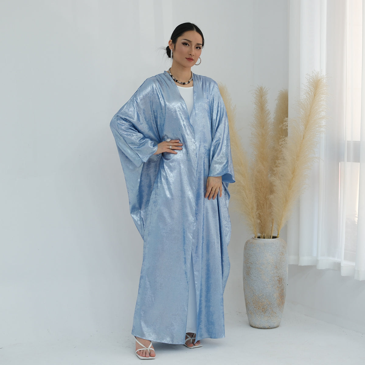 Shiny Satin Open Kimono Butterfly Abaya – VITABAYA