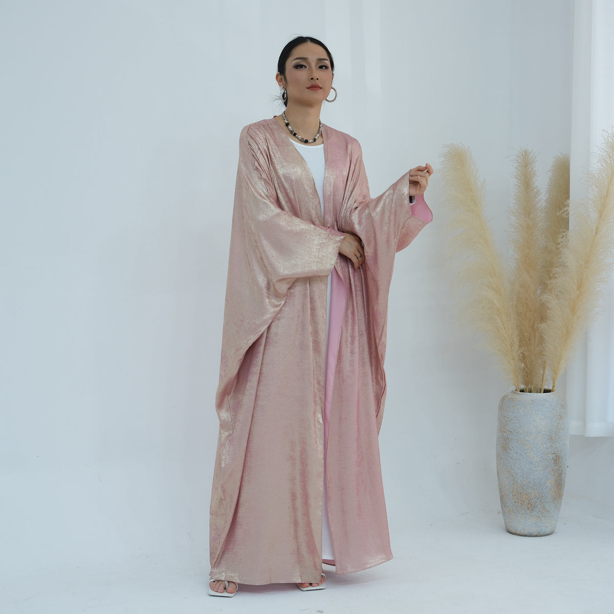 Shiny Satin Open Kimono Butterfly Abaya – VITABAYA