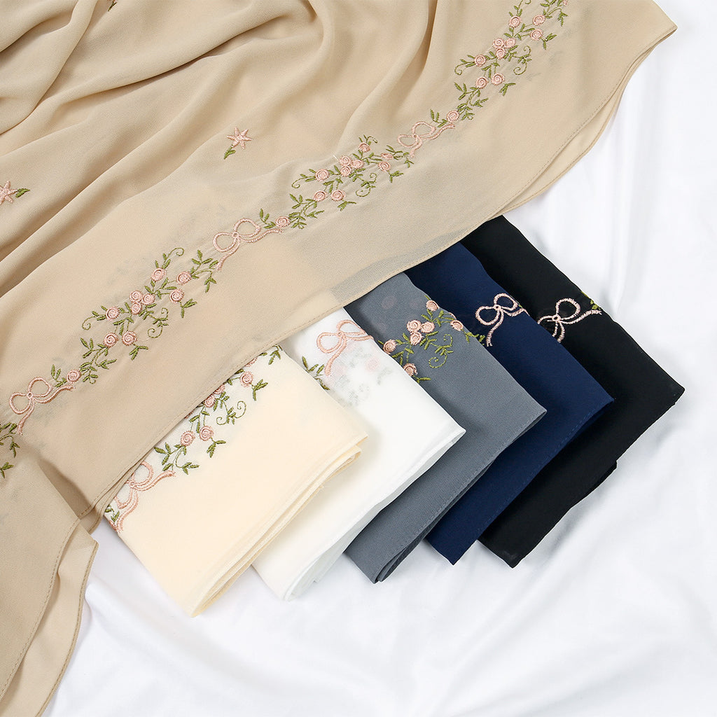 Simple Embroidered Long Hijab for Women – VITABAYA